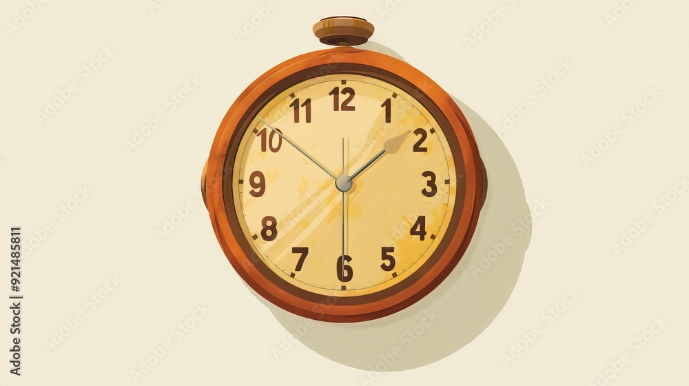 An old school clock with a simple design and yellowed face, evoking ...