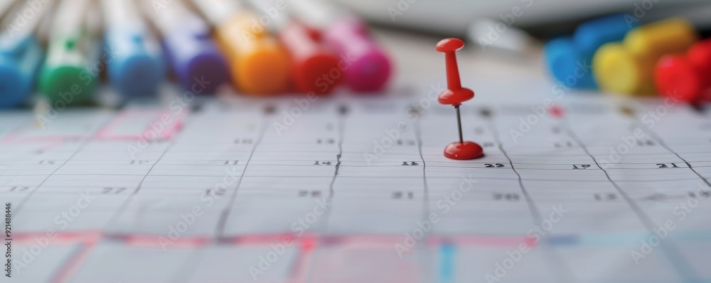 A close-up view of a calendar with a red pushpin, highlighting ...
