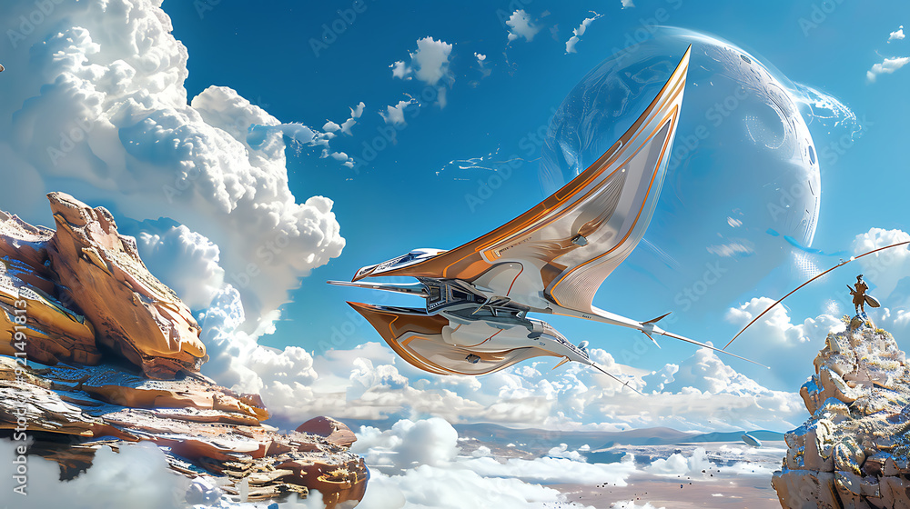 21. Atmospheric skimming ship with wings resembling a manta ray ...