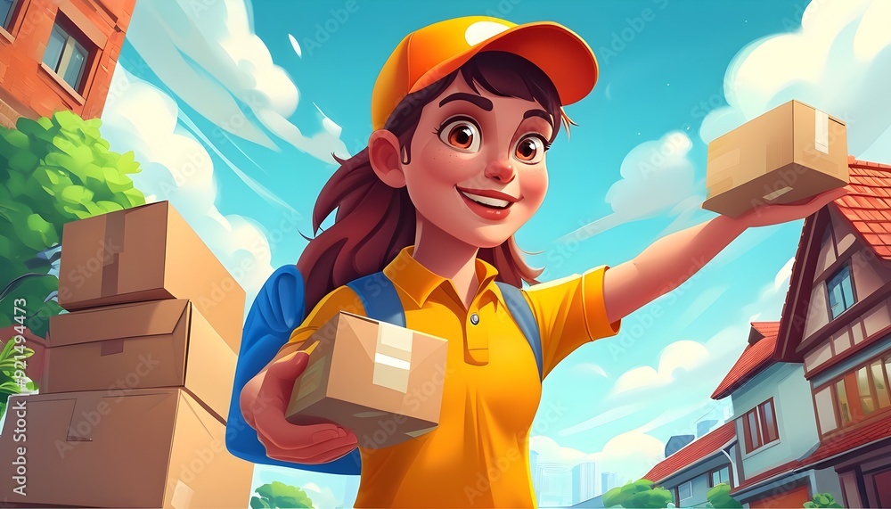 An Animated Courier Character Cheerfully Delivering Packages, Embodying ...