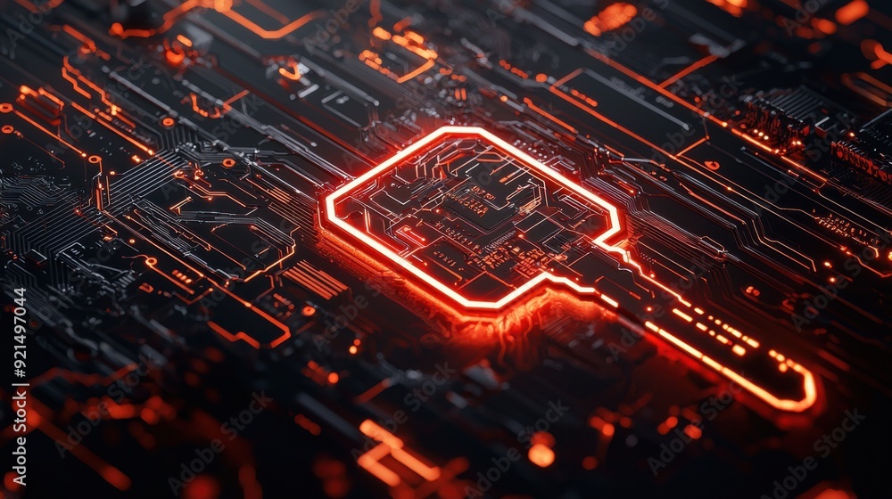 Futuristic key with a square border, featuring advanced technological ...