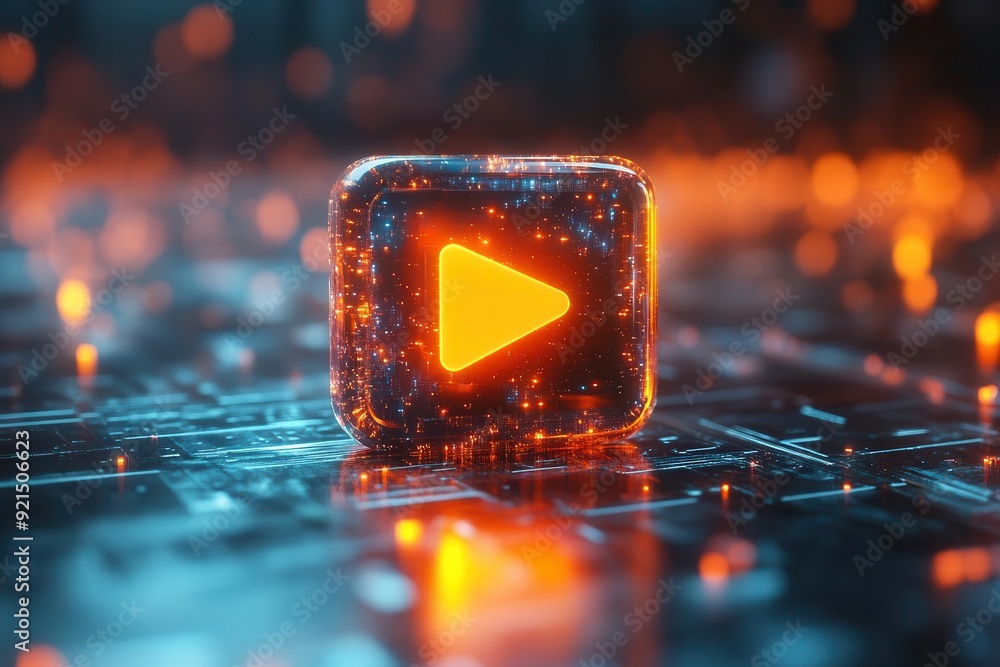 sleek 3d video player icon with glossy play button floating above a ...