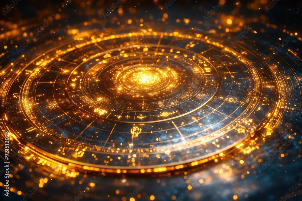 zodiac wheel floating in cosmic space each sign illuminated and ...