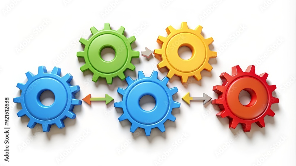 Business workflow diagram with five colorful stages illustrated as ...