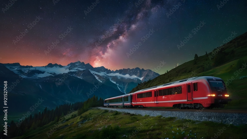 A luxury train, the Glacier Express, winds its way through the snow ...