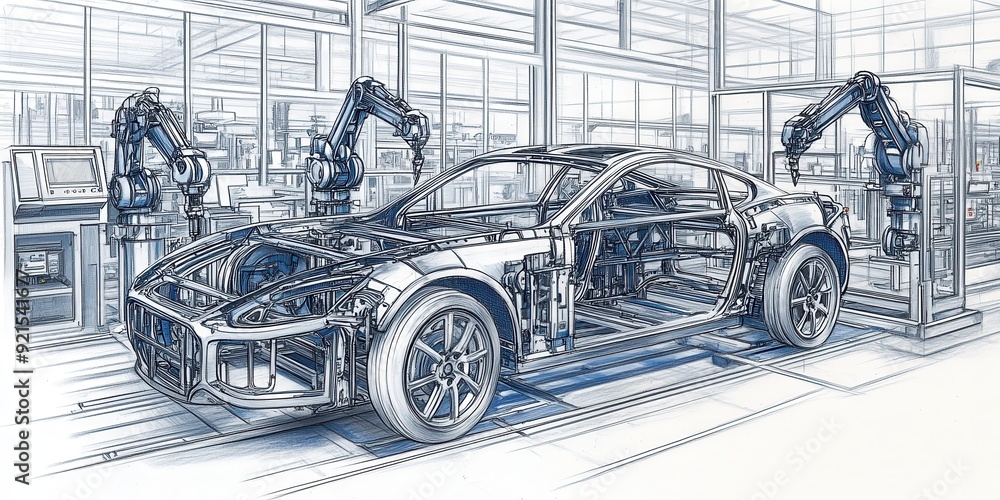 Detailed Blueprint of an Advanced Car Manufacturing Process Featuring ...