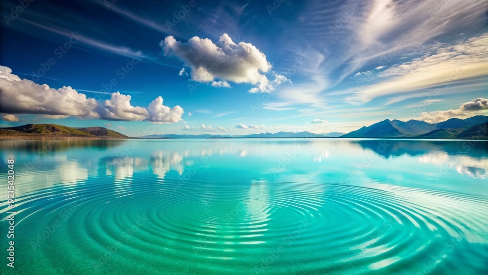Surreal serene landscape featuring endless ripples on a calm turquoise ...