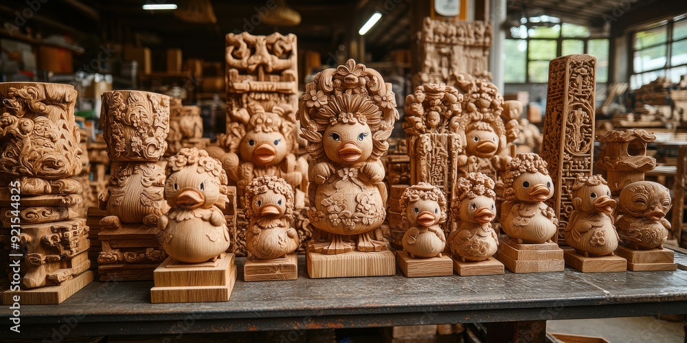Detailed Wood Carvings on Display in Artisan Workshop, Featuring ...