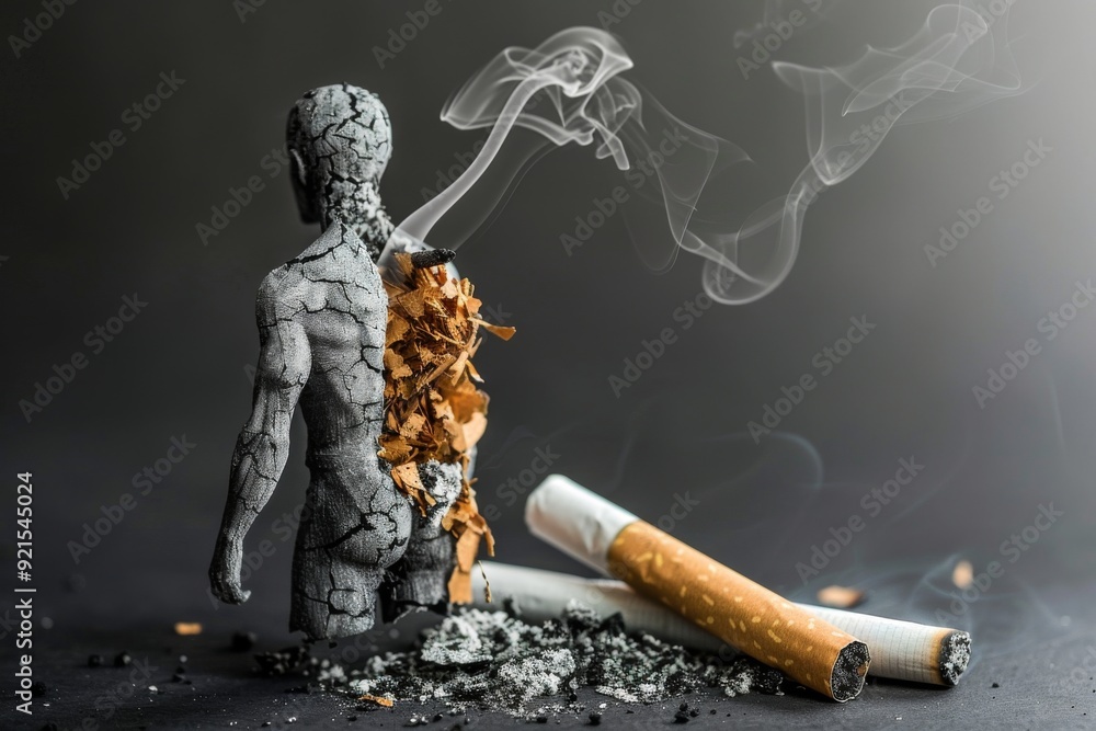 Sculpture like figure with smoke flowing from mouth embodying the ...