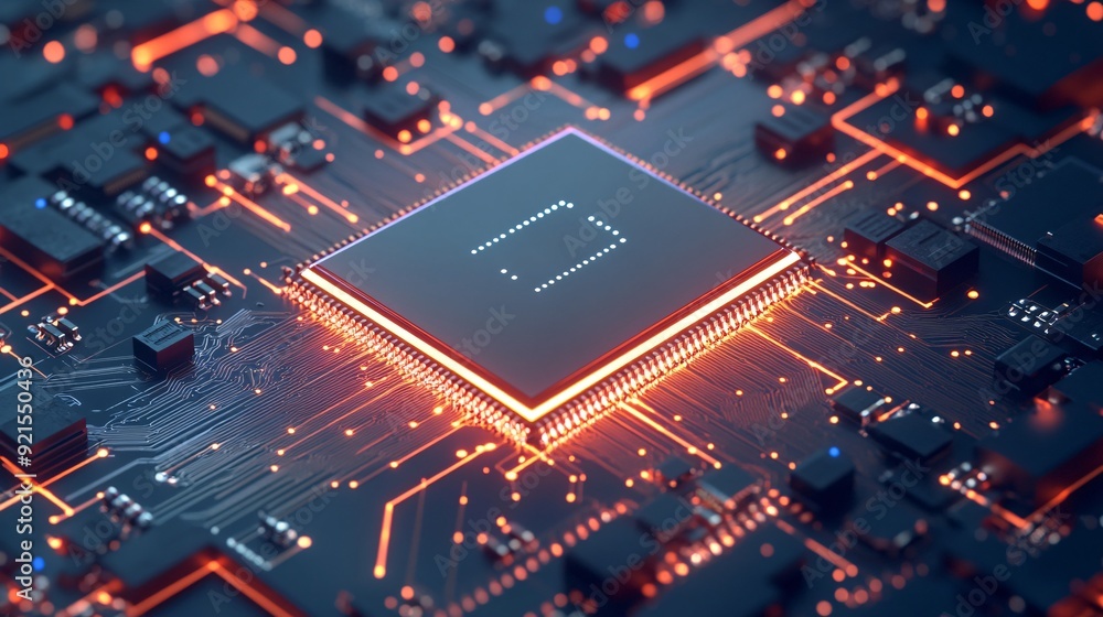 Zoomed-in image of a semiconductor chip with AI technology surrounded ...