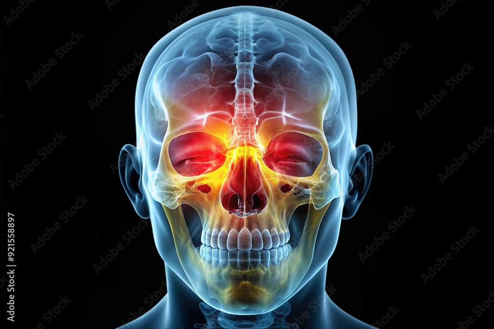 Radiographic image of paranasal sinuses showing cloudy and opaque areas ...