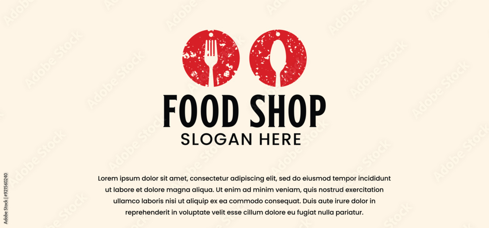 food shop logo with fork and spoon, modern and minimalist style, with ...