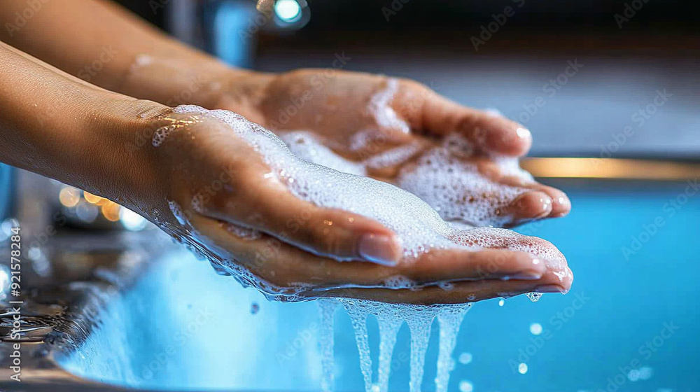 woman's hand washing with water, symbolizing cleanliness, hygiene, and ...