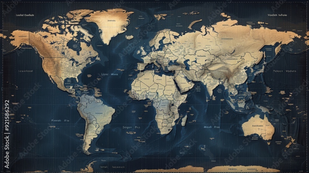 Create a detailed world map focused on international time zones ...