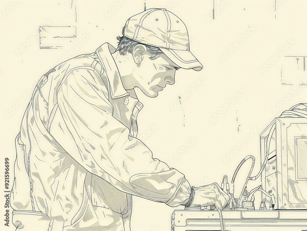 Maintenance worker line art 2 colors 175124 cartoon, illustration ...