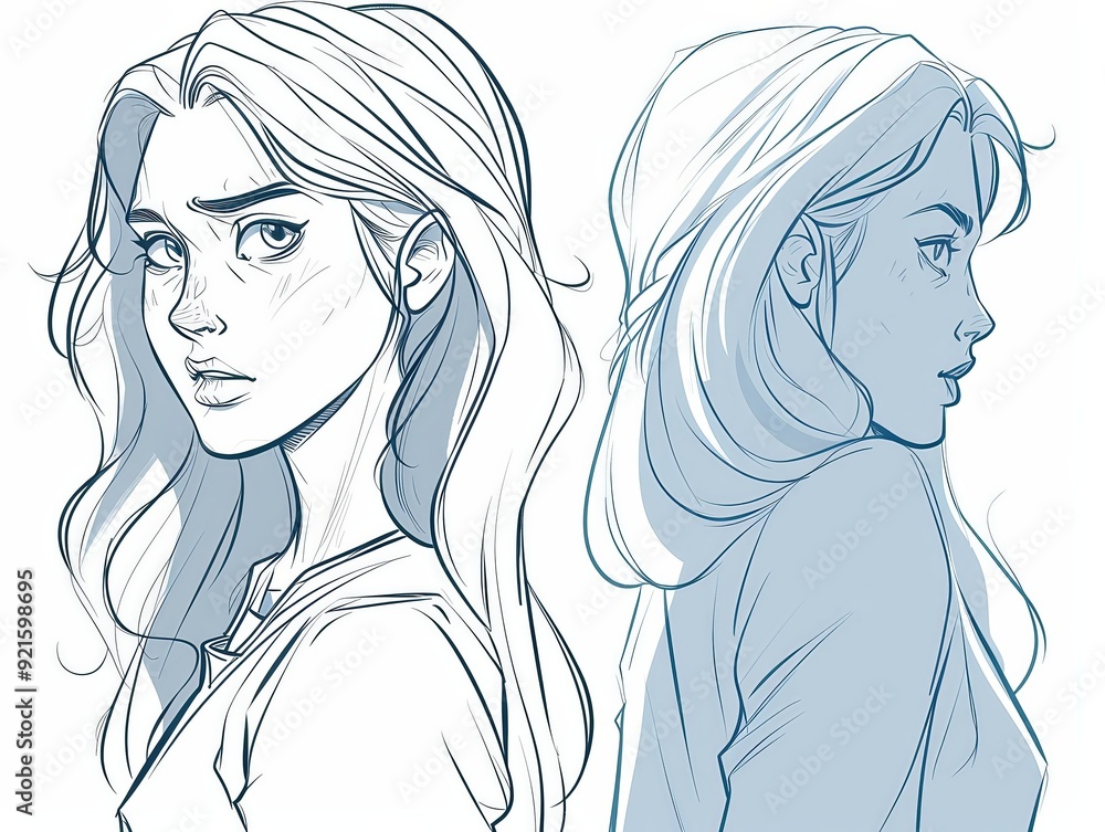 Voice actor line art 2 colors 236 woman, face, hair, beauty, vector ...