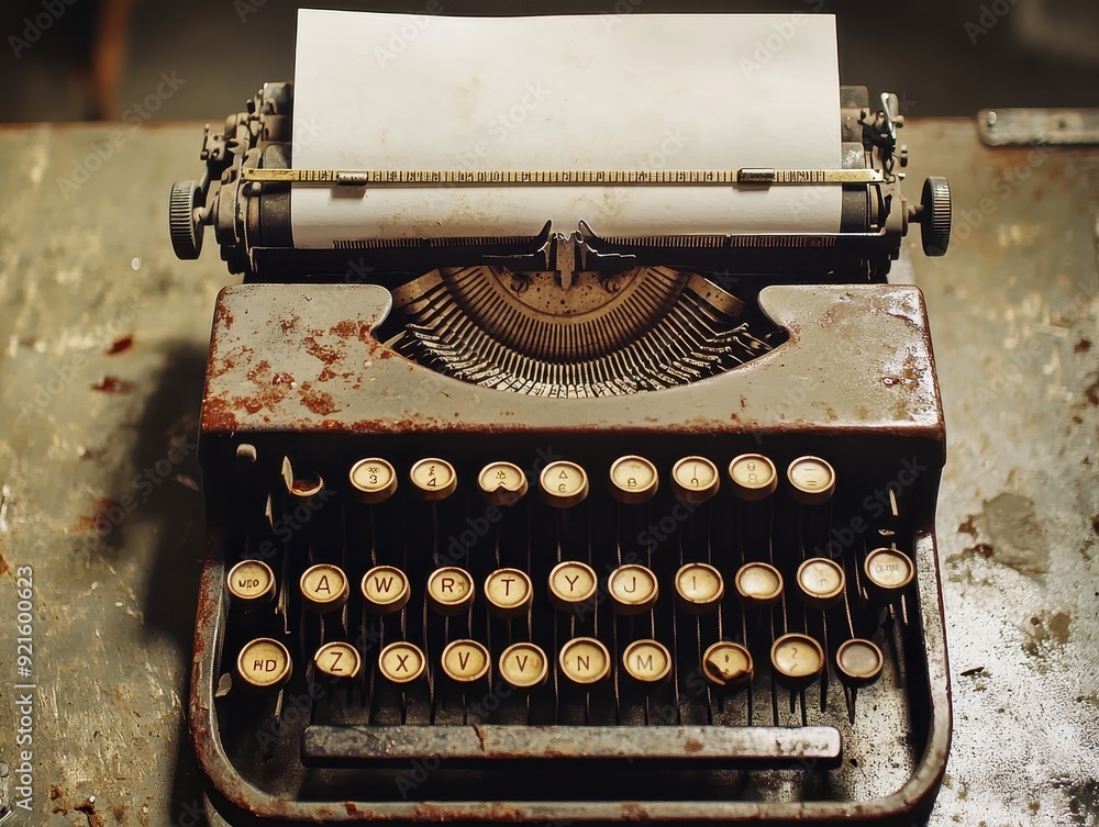 Vintage Rusty Typewriter with Blank Paper Ready for Writing. Stock Photo | Adobe Stock
