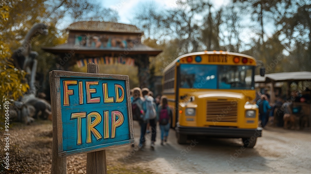 “FIELD TRIP” sign - kids - students - bus - park - zoo - farm - school ...