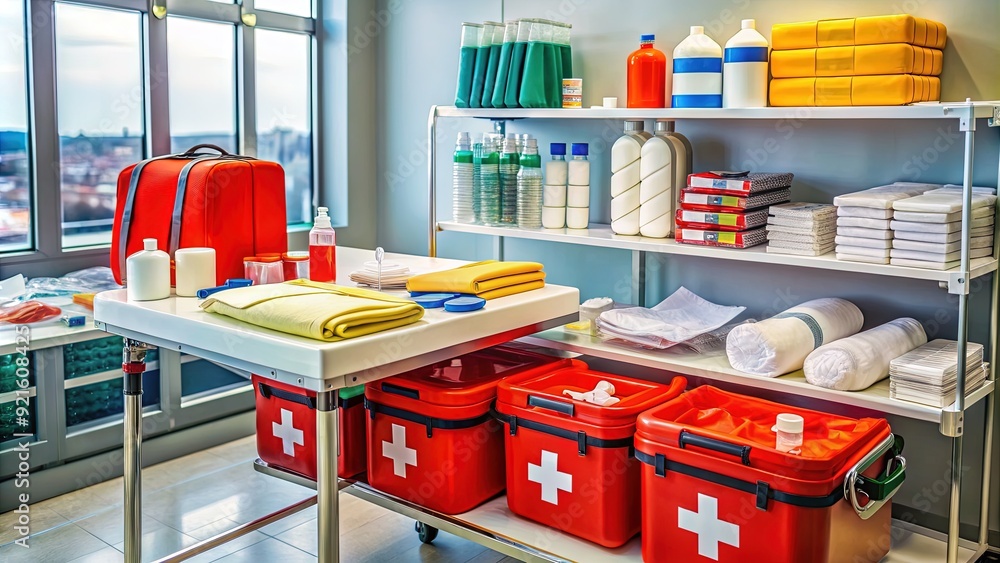Foto de A well-organized first aid station with medical supplies ...