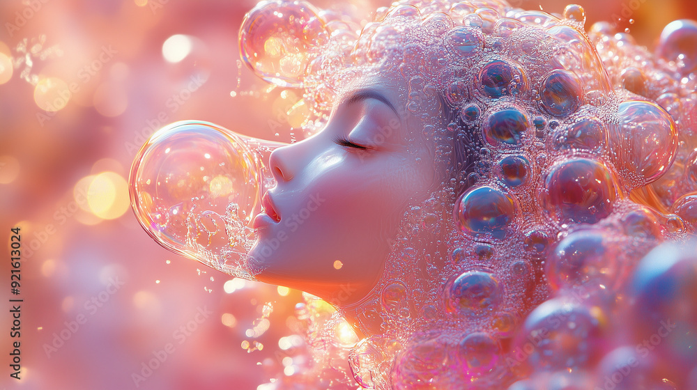 Ephemeral Beauty: A young woman, sculpted from bubbles and light ...