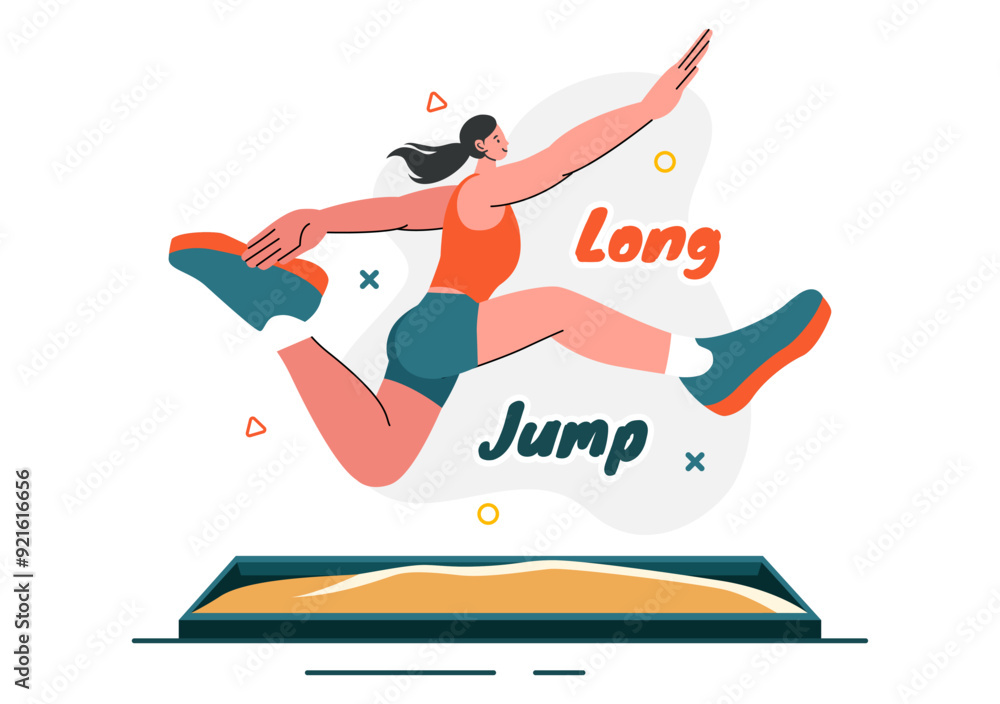 Vector Illustration of an Athlete Performing a Long Jump in a Sand Pit ...