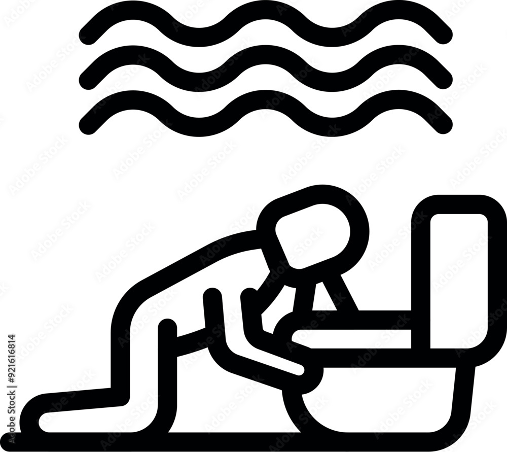 Stick figure man is sick and suffering from food poisoning, kneeling in ...