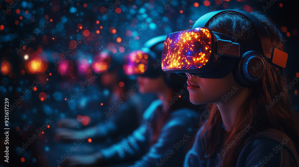 Immersive Virtual Reality Experience: A group of young people wearing ...