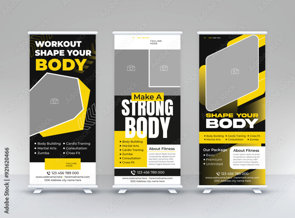 Fitness gym business standee rollup two design modern exercise signage ...