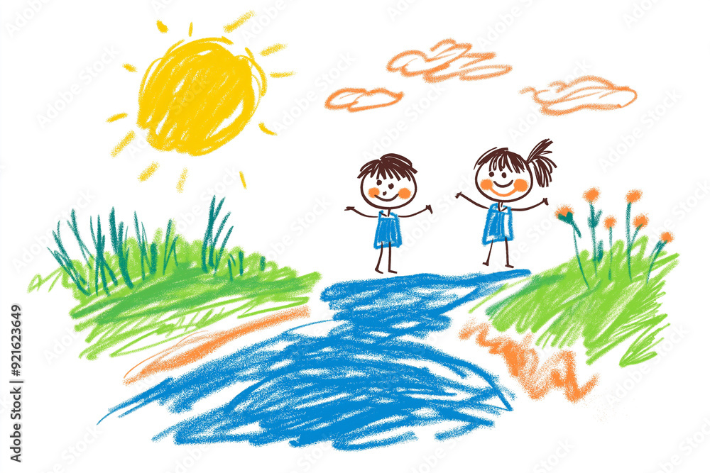 Children art in notebook kids design by Color pencil. Children hand ...
