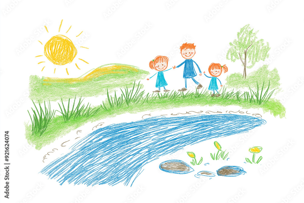 Children art in notebook kids design by Color pencil. Children hand ...