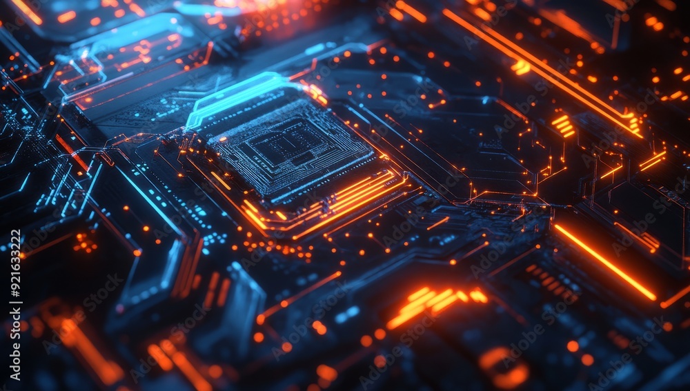 High-tech futuristic background with glowing digital elements and ...