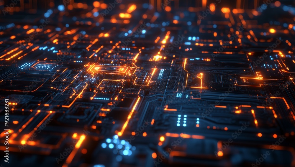 High-tech futuristic background with glowing digital elements and ...