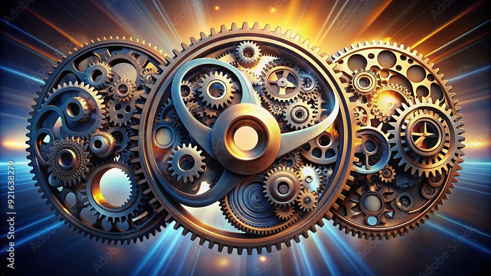 Surreal futuristic illustration of never-ending gears and cogs in ...