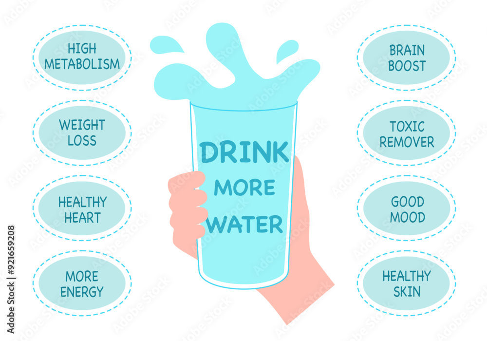 Glass of water with benefit of water to human health infographic ...