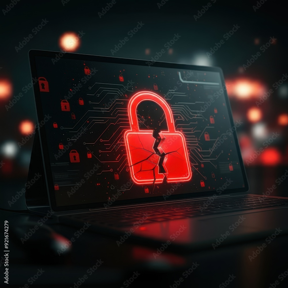 Hacker attack. Security breach, system hacked, internet cyber attack alert with red broken ...