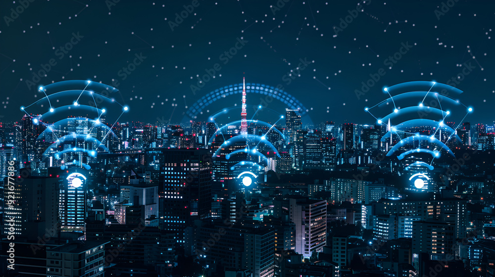 Wifi theme with aerial view ,Smart city and internet of things concept ...