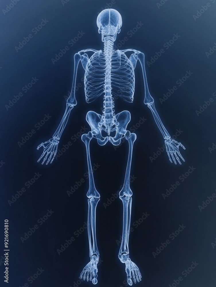 A detailed x-ray image of a human skeleton, showcasing the intricate ...