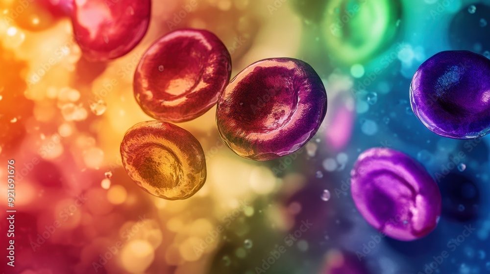 LGBTQ rainbow colors flowing through blood cells representing unity and diverse identities Stock ...
