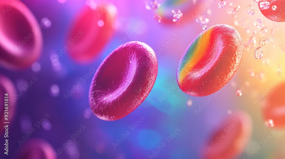 Engaging image of blood cells with LGBTQ rainbow overlays symbolizing inclusiveness and pride ...
