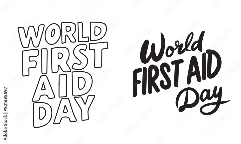 Collection of World First Aid Day text lettering. Hand drawn vector art ...