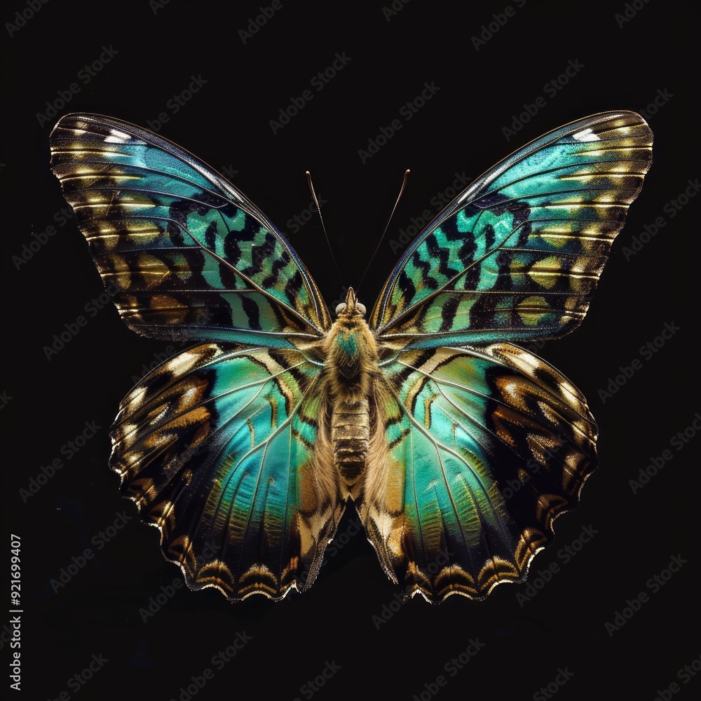 Beautiful blue and green butterfly,the Clipper Butterfly upper wing ...