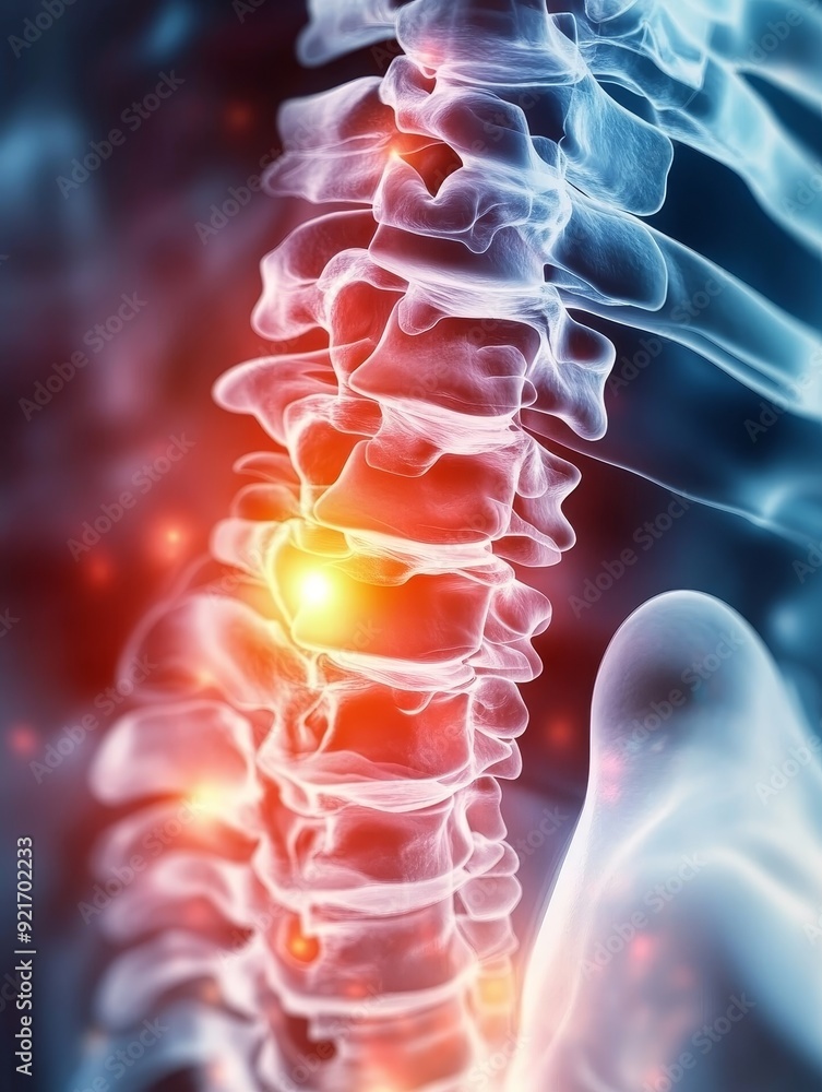 This image represents the human spine, highlighting a specific area of ...