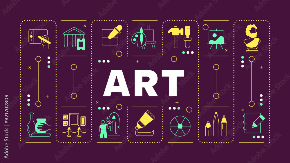 Art dark purple word concept. School subject. Painting and sculpture ...