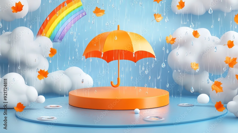 Monsoon sale web banner template featuring an orange umbrella, rain ...