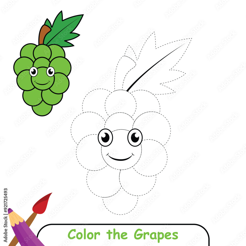 Grapes coloring page colored illustration, coloring book or coloring ...