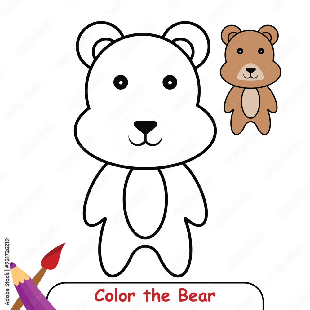 Bear coloring page colored illustration, coloring book or coloring page ...