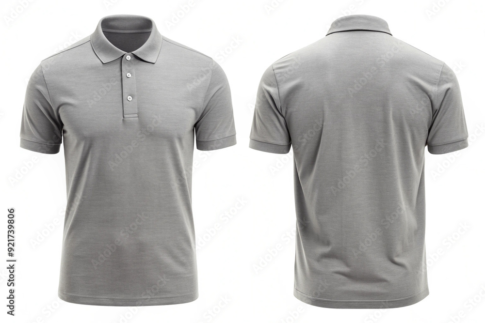 Men gray polo shirt front and back view, Isolated blank front and back ...