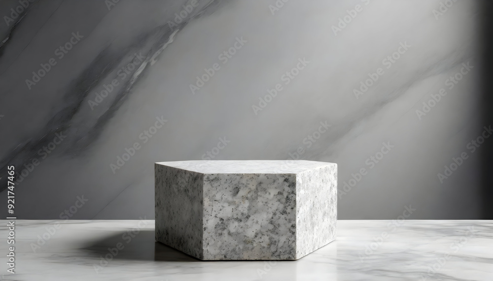 a mockup showcasing a monolithic granite pedestal with a light gray ...