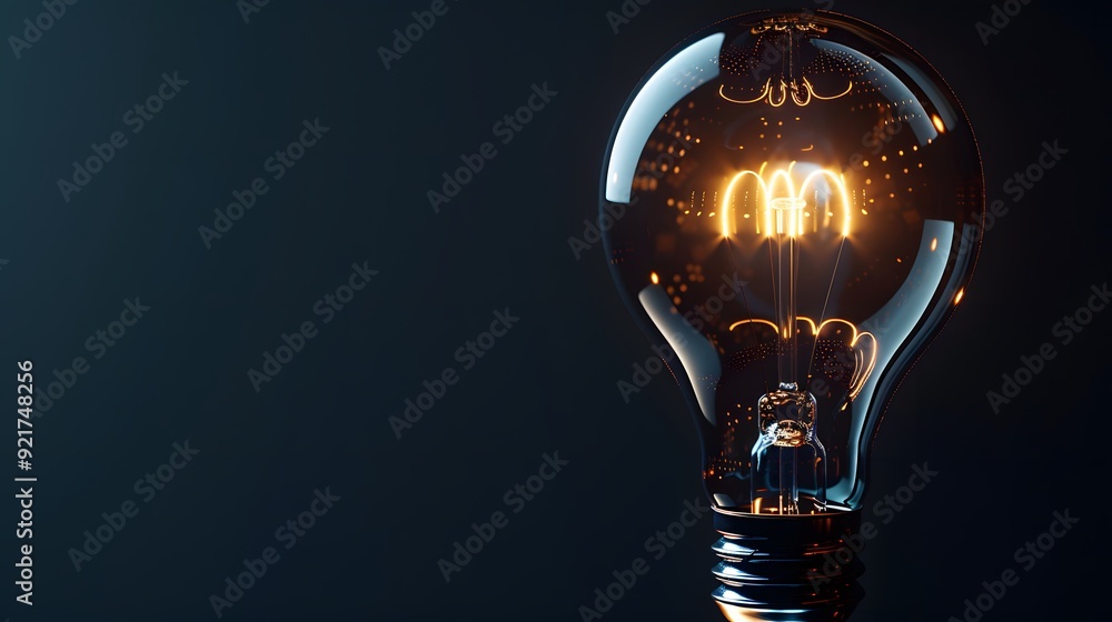 A glowing light bulb with a visual representation of luminous flux ...