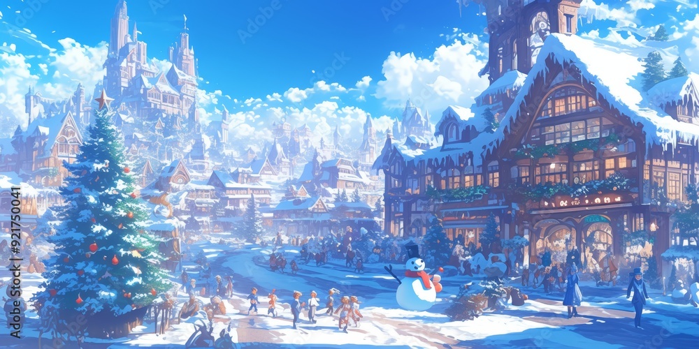 Enchanting Winter Wonderland: Anime-Style Illustration of Joyful ...